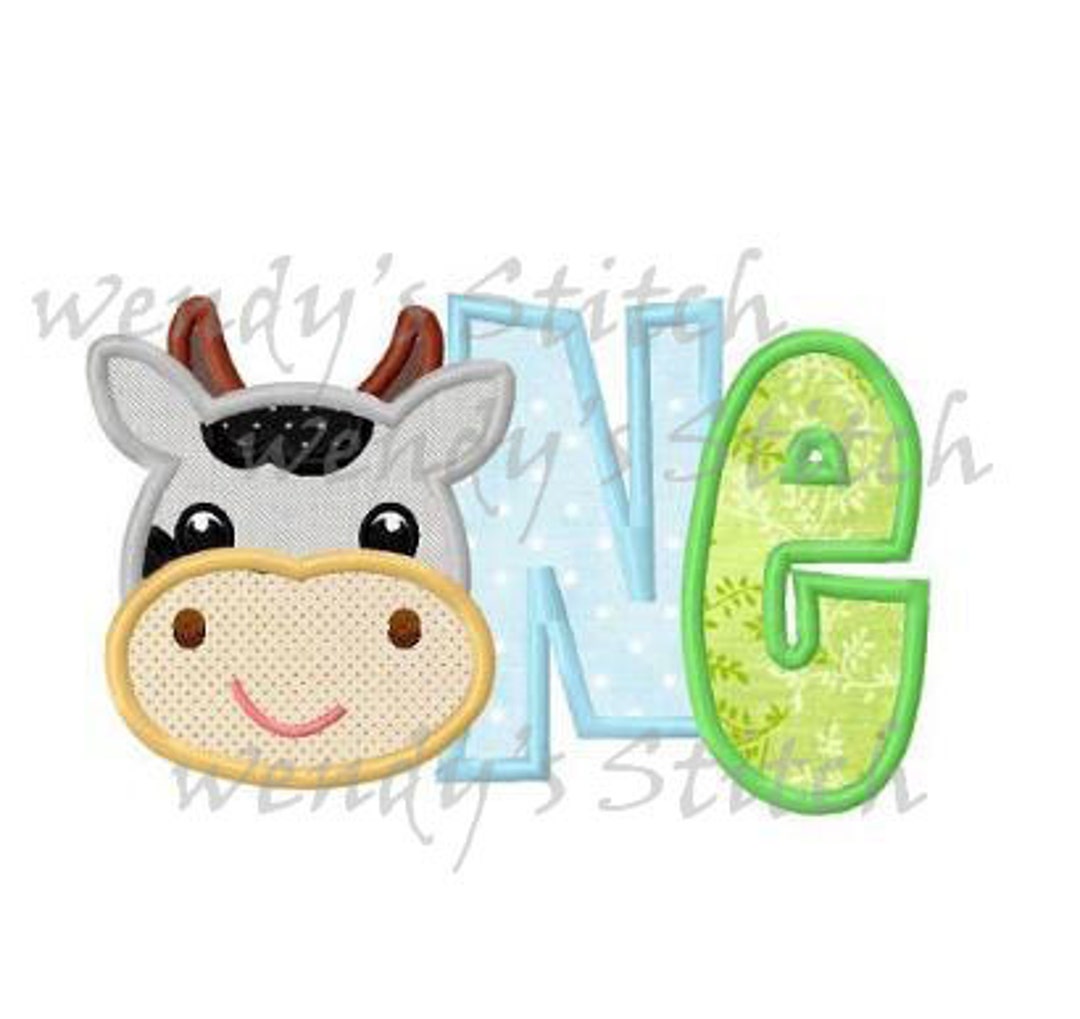 Cow Birthday Applique Number One Machine Embroidery Design Instant ...