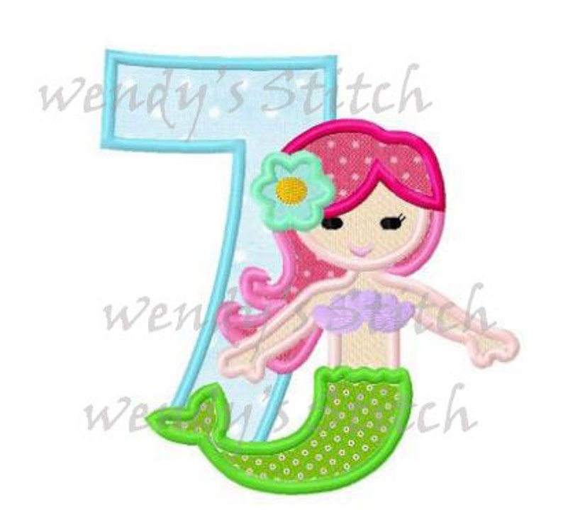Mermaid Applique Number 7 Machine Embroidery Applique Design - Etsy