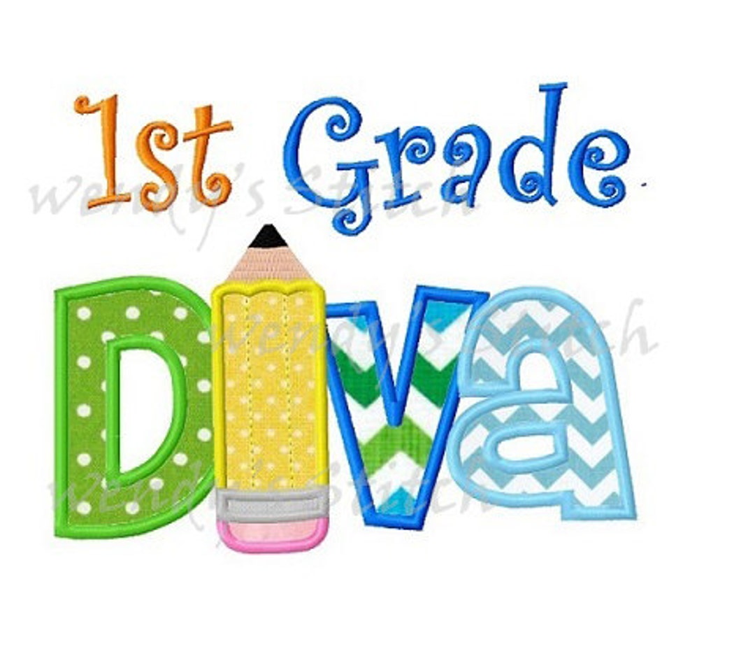 School Diva 1st Grade Applique Machine Embroidery Design Digital ...