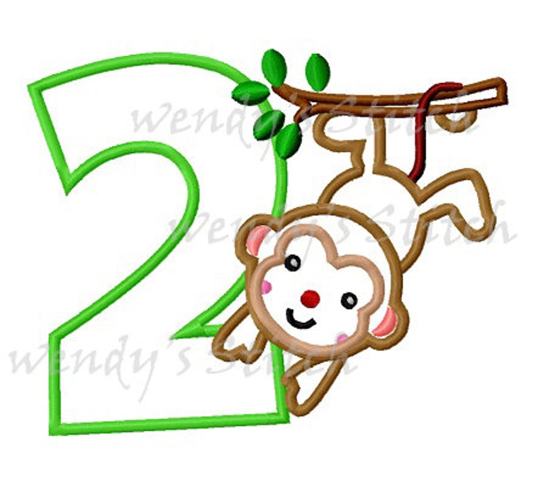 Monkey Birthday Number 2 Applique Machine Embroidery Design - Etsy