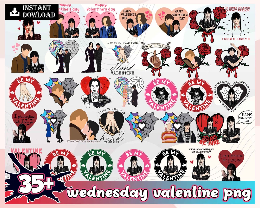Wednesday Addams Valentine Bundle Png, Wednesday Girl With Umbrella ...