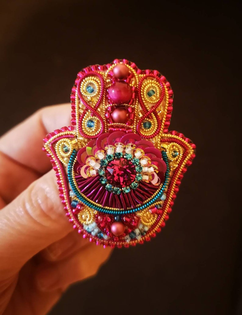 Swarovski Crystal Colorful Hamsa Hand Brooch Hand of Fatima - Etsy