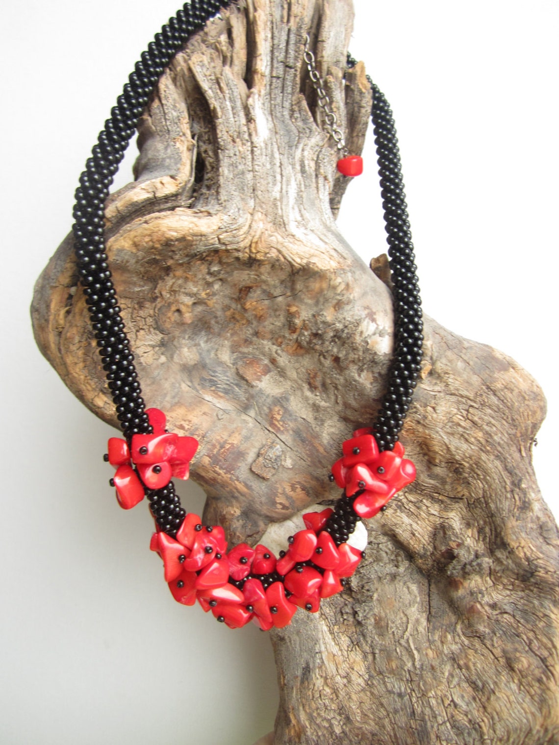 Coral Rope Necklace Bead Crochet Red Statement Necklace Red | Etsy