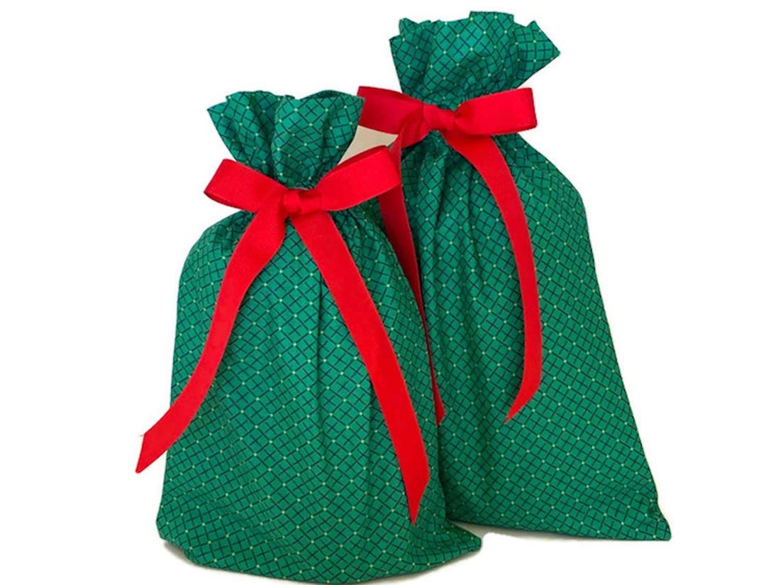 Green Drawstring Cloth Gift Bags for Presents / Pick Your Size & Ribbon ...