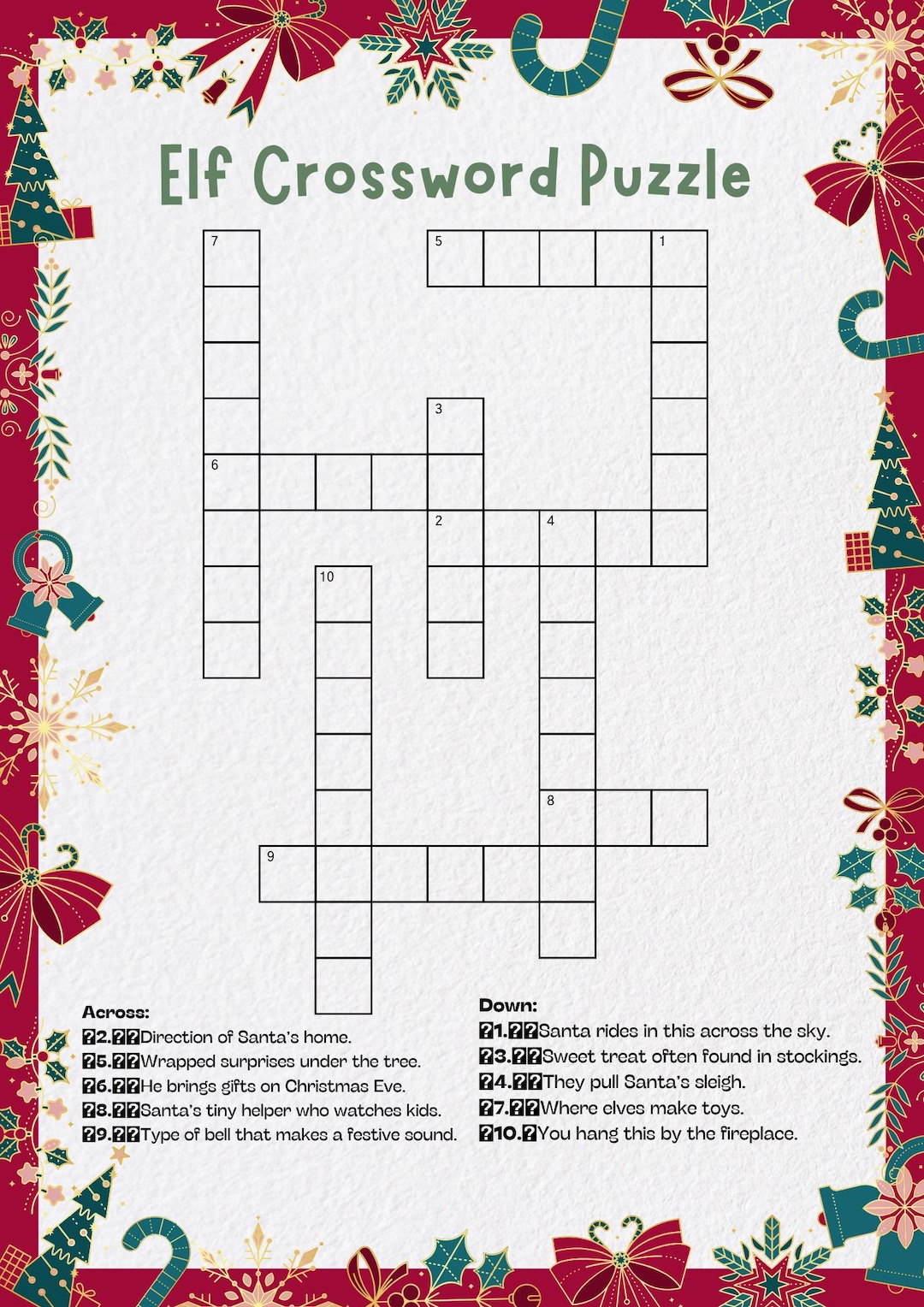Elf Crossword Puzzle Printable | Christmas Activity for Kids | Holiday ...