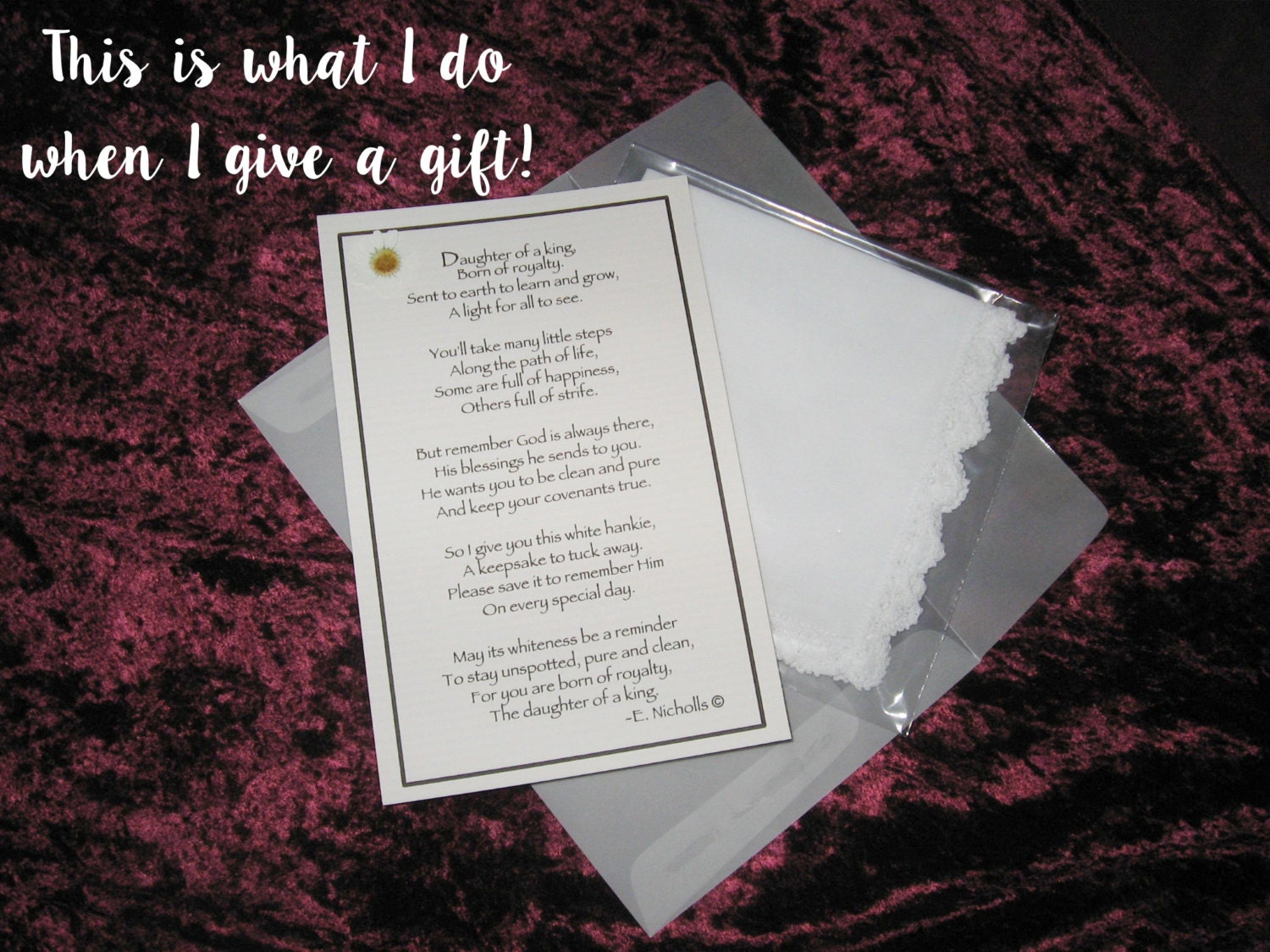Daughter of a King -white Handkerchief Poem (printable and Use of Poem ...