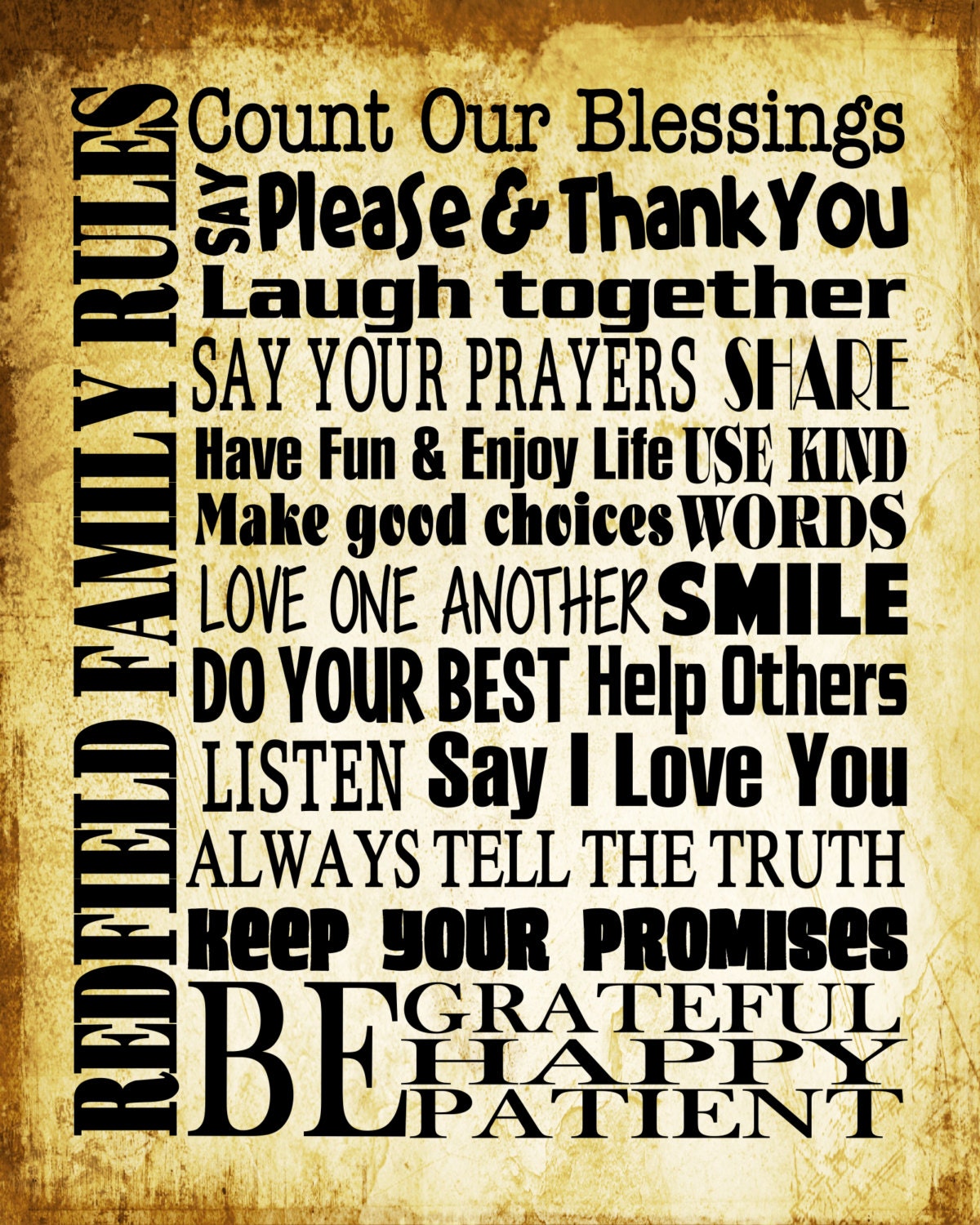 Family Rules Subway Art - Printable Poster - Wall Art - Quote Print ...