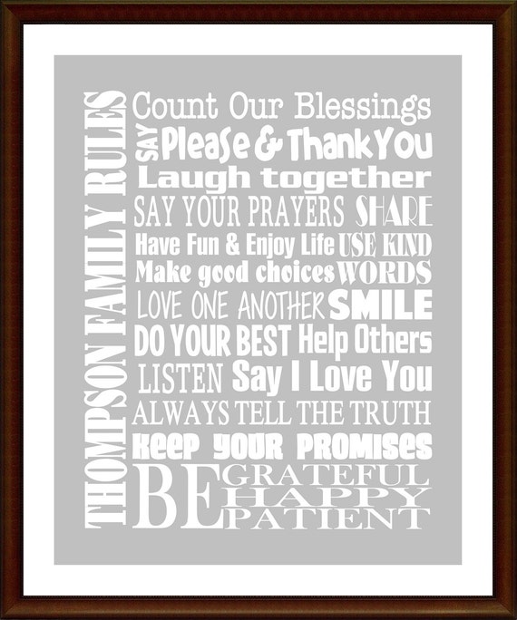 Family Rules Subway Art Printable poster Wall art Quote | Etsy