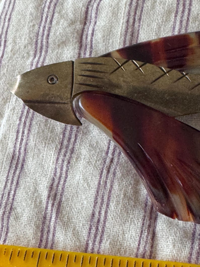 Flying Fish Shawl Pin, Midcentury Brass Tortoise Shell Plastic Jewelry ...