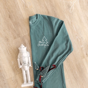 Merry Christmas Tree Embroidered Blue Spruce Comfort Colors Crewneck ...