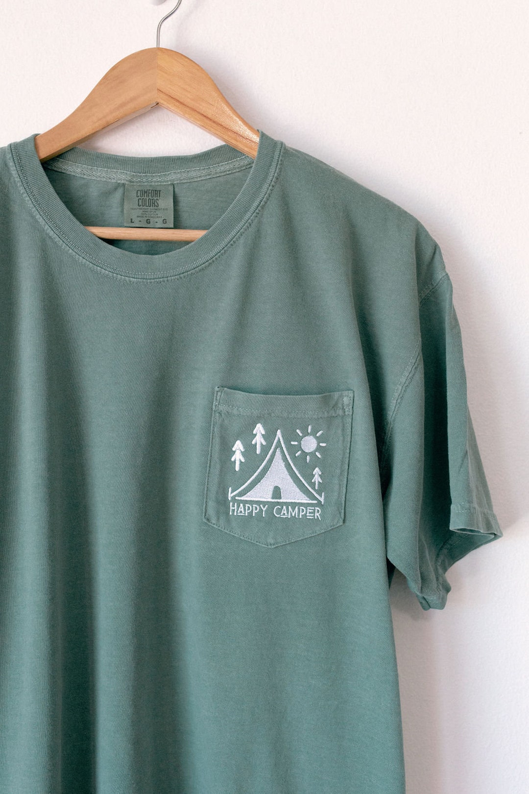 Happy Camper Embroidered Pocket Tee, Long Sleeve, Crewneck Sweatshirt ...