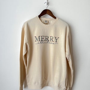 Floral Merry Christmas Comfort Colors Ivory Embroidered Crewneck ...