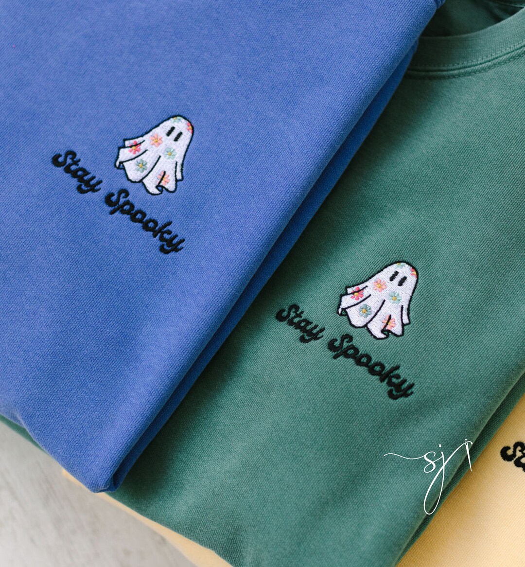 Stay Spooky Retro Ghost Comfort Colors Halloween Embroidered Crewneck ...