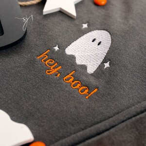 Hey Boo Ghost Comfort Colors Halloween Embroidered Crewneck Sweatshirt ...