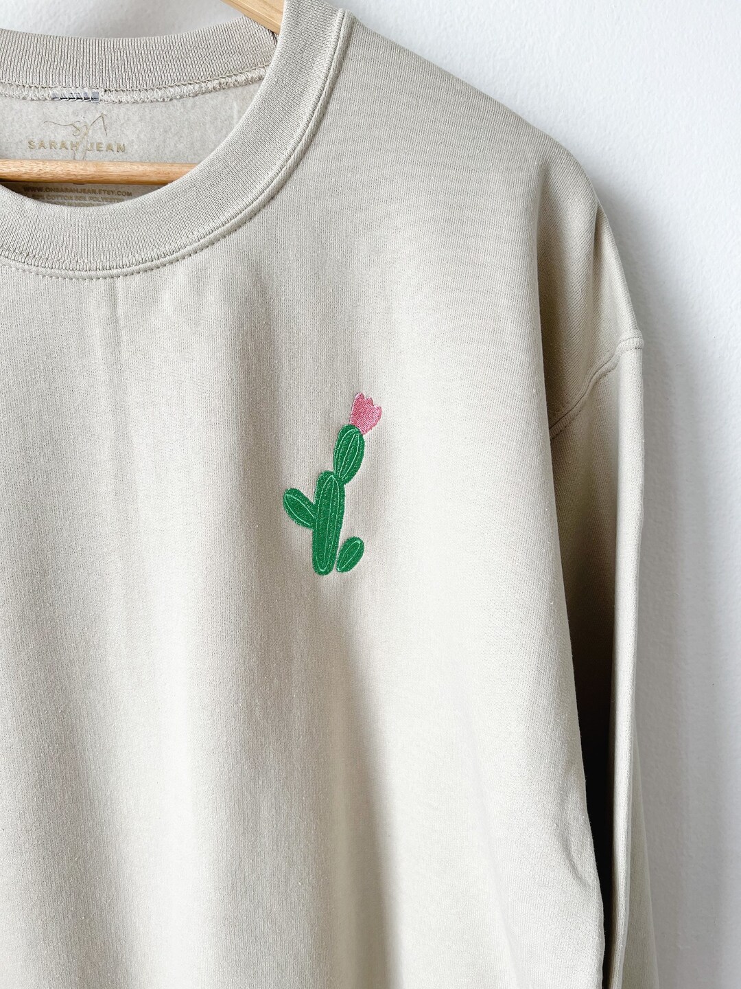 Cactus Embroidered Crewneck Sweatshirt, Tan Sand Desert Pink and Green ...