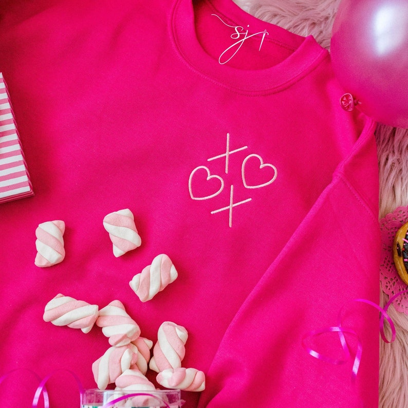 Embroidered XOXO Pink Hearts Valentine Galentine Custom Crewneck ...