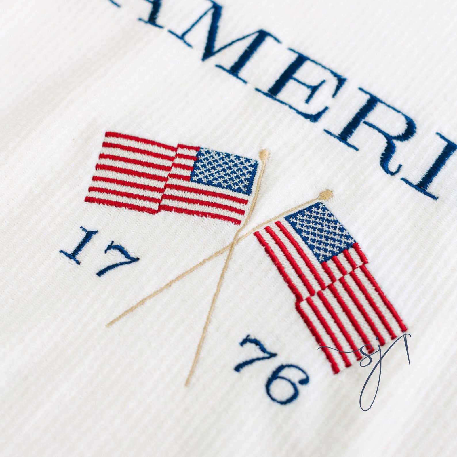 American Flags Embroidered Corduroy Crewneck Sweatshirt, Corded ...