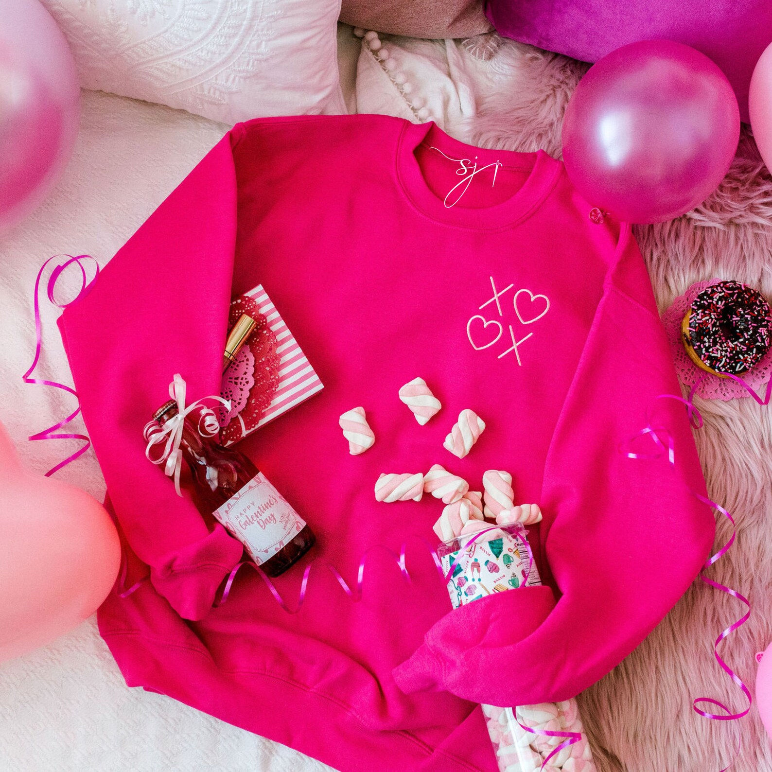 Embroidered XOXO Pink Hearts Valentine Galentine Custom Crewneck ...