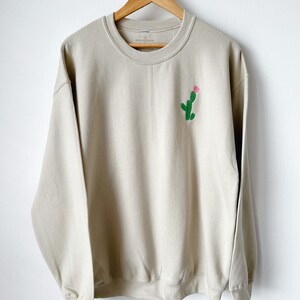 Cactus Embroidered Crewneck Sweatshirt, Tan Sand Desert Pink and Green ...