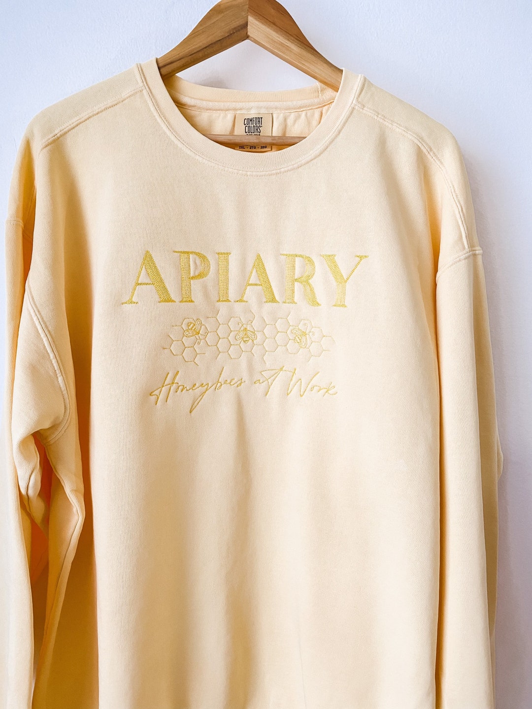 Honeybee Apiary Yellow Embroidered Comfort Colors Crewneck Sweatshirt ...