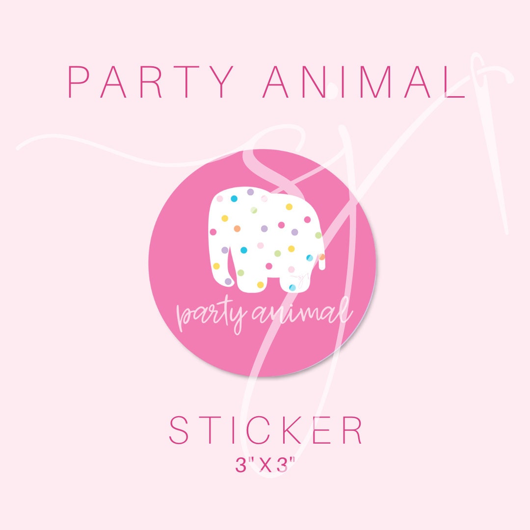 Party Animal Sticker, Polka Dot Elephant Stickers for Hydroflask ...