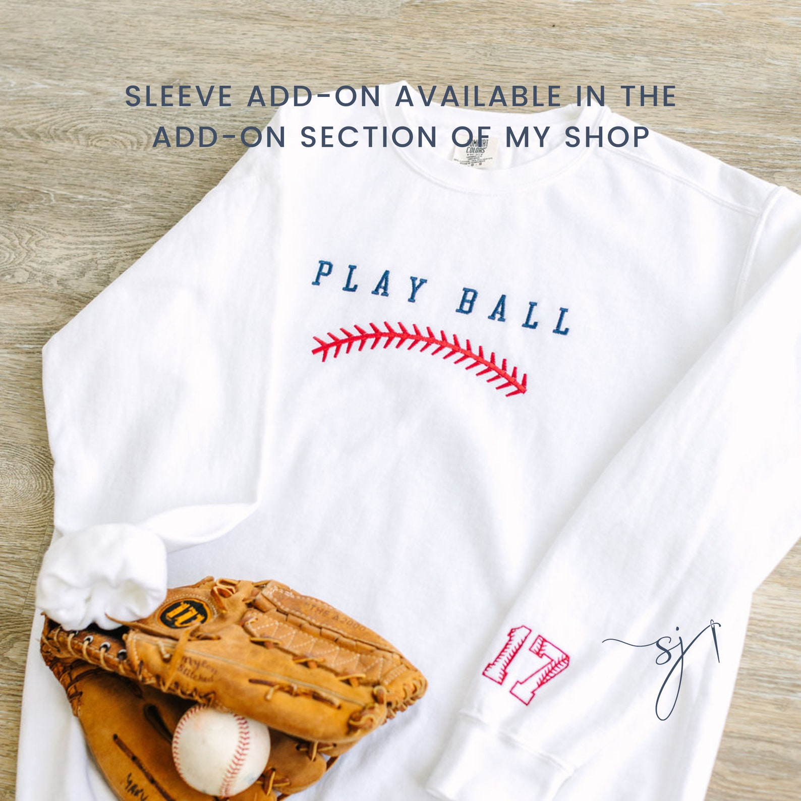 Play Ball Baseball Embroidered Comfort Colors Crewneck Sweatshirt ...