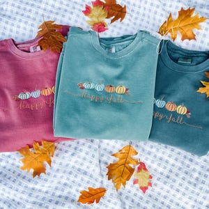 Happy Fall Comfort Colors Embroidered Crewneck Sweatshirt, Orange ...