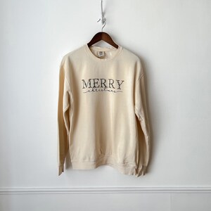 Floral Merry Christmas Comfort Colors Ivory Embroidered Crewneck ...