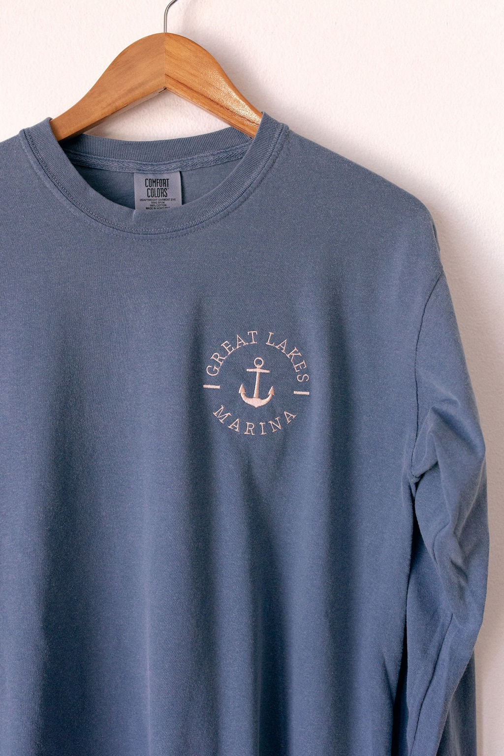 Great Lakes Marina Embroidered Tee Long Sleeve Crewneck | Etsy