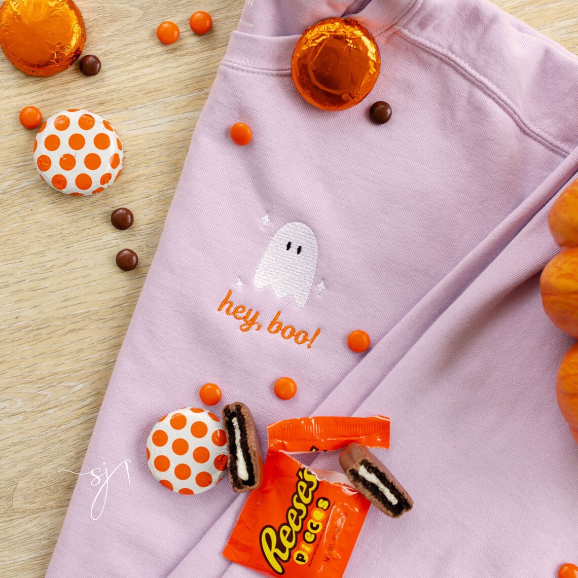 Hey Boo Ghost Comfort Colors Halloween Embroidered Crewneck Sweatshirt ...
