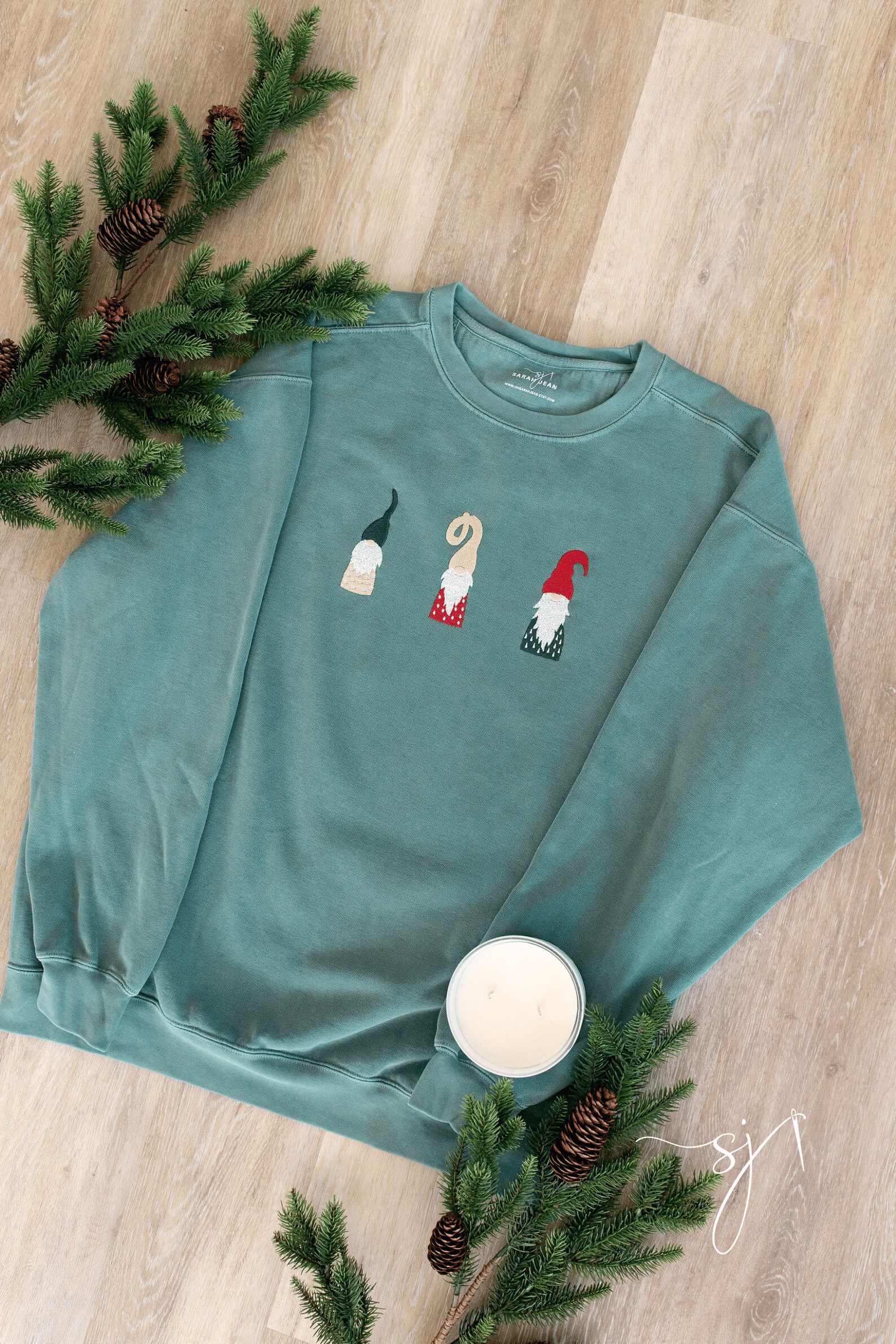 Christmas Gnomes Comfort Colors Green Embroidered Crewneck - Etsy