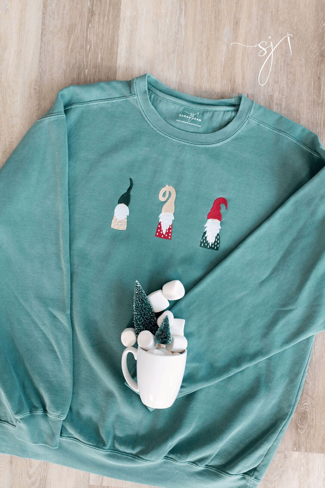 Christmas Gnomes Comfort Colors Green Embroidered Crewneck Sweatshirt ...