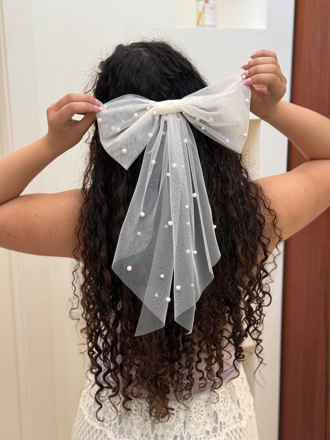Pearl Bow Veil, Pearl Beaded Hair Accessory, Cute Veil for Hen's Party ...