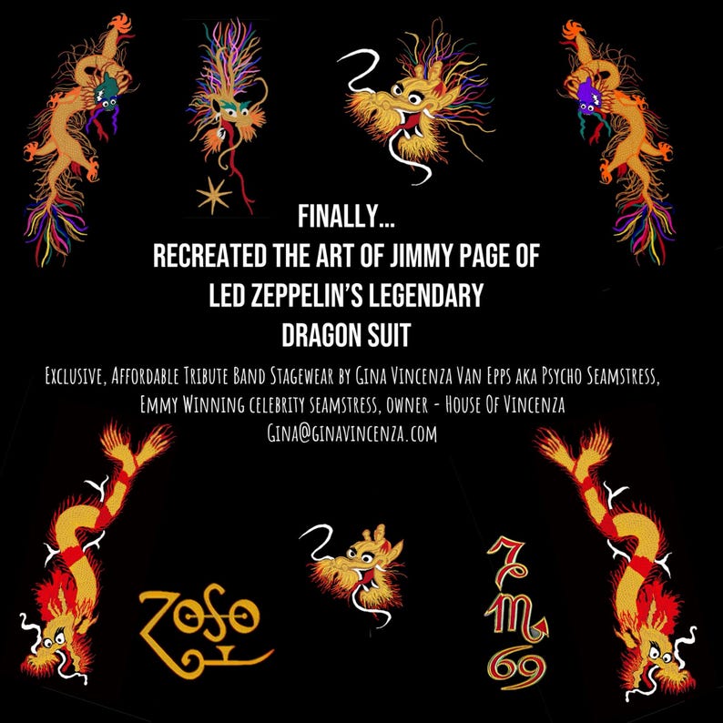 Jimmy Page Led Zeppelin Dragon Suit Replica Stagewear With Fabric and ...