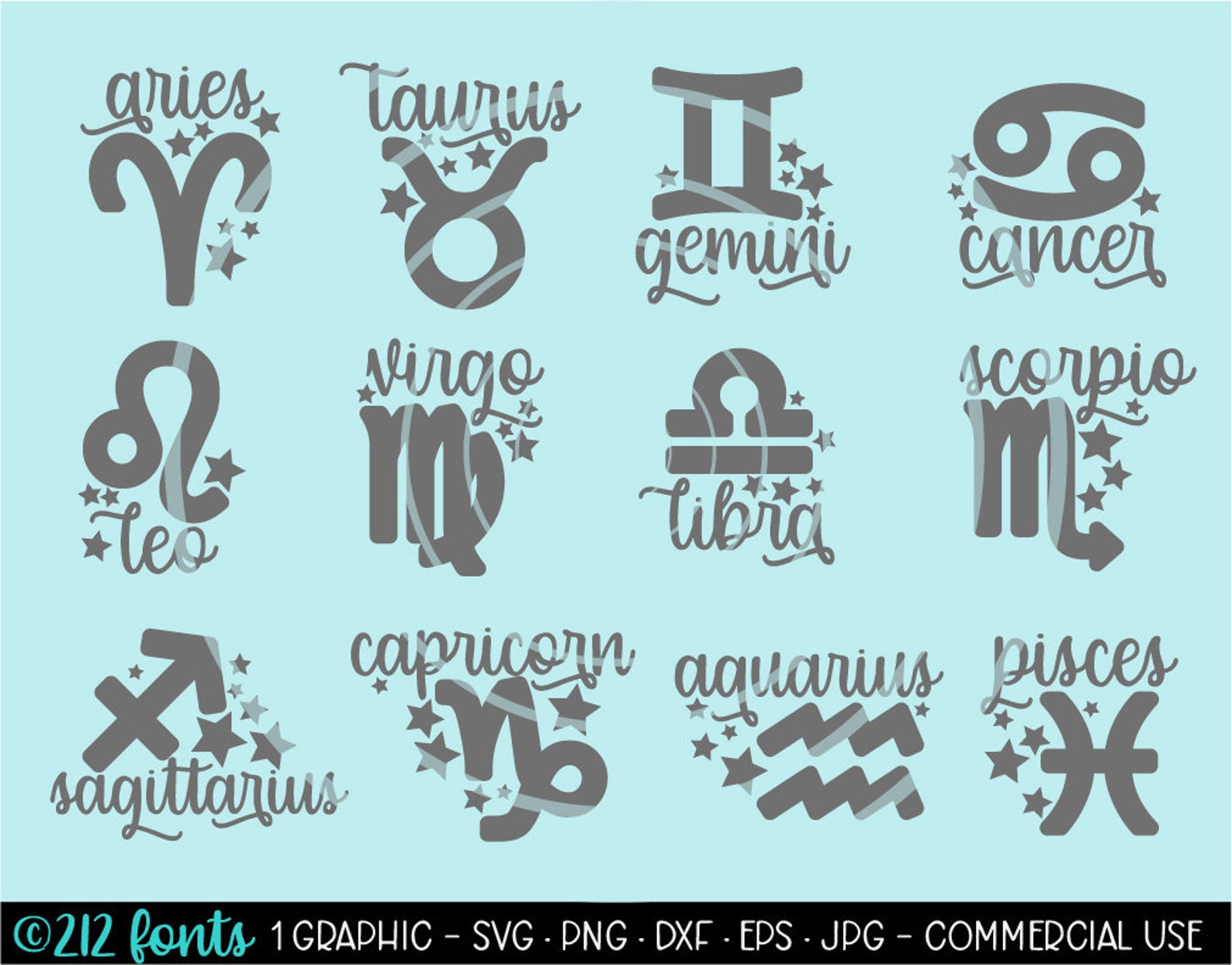 Zodiac Sign Symbols With Stars Graphics in Png Jpg and SVG | Etsy