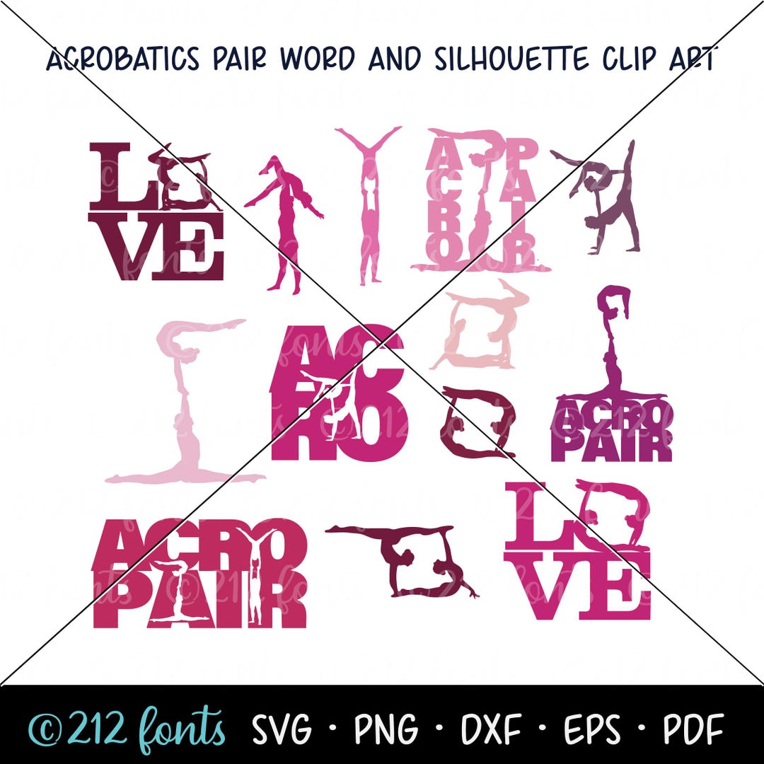 Acro Pair Clip Art: Gymnastics Silhouettes & Word Art (digital Download ...