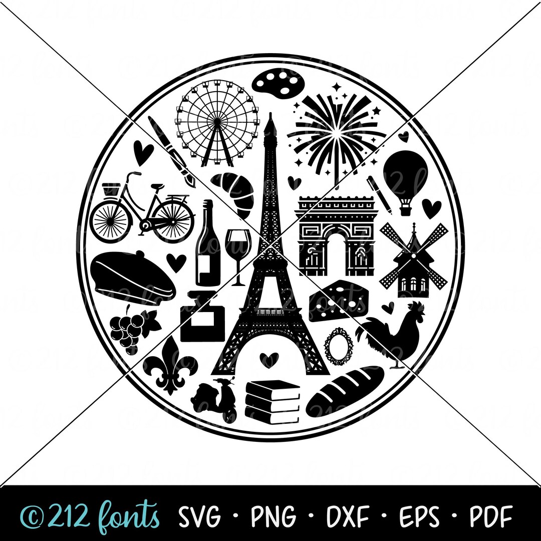 France Culture SVG: Paris Map Silhouette, Eiffel Tower (digital Files ...
