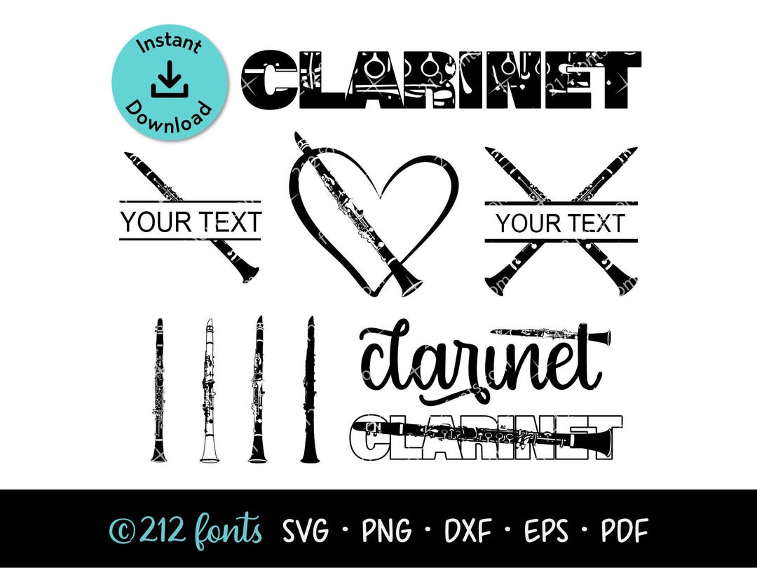 Clarinet SVG Pack: Silhouette, Outline, & Word Art (digital Download ...