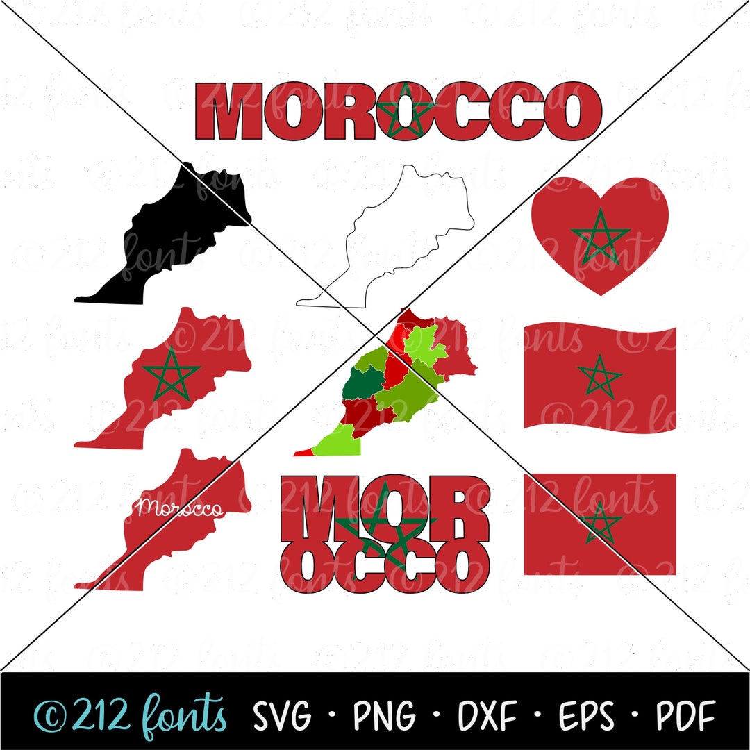 Morocco Flag and Country Svg Pack, Morocco SVG, Morocco Maps Silhouette, Morocco Outline ...
