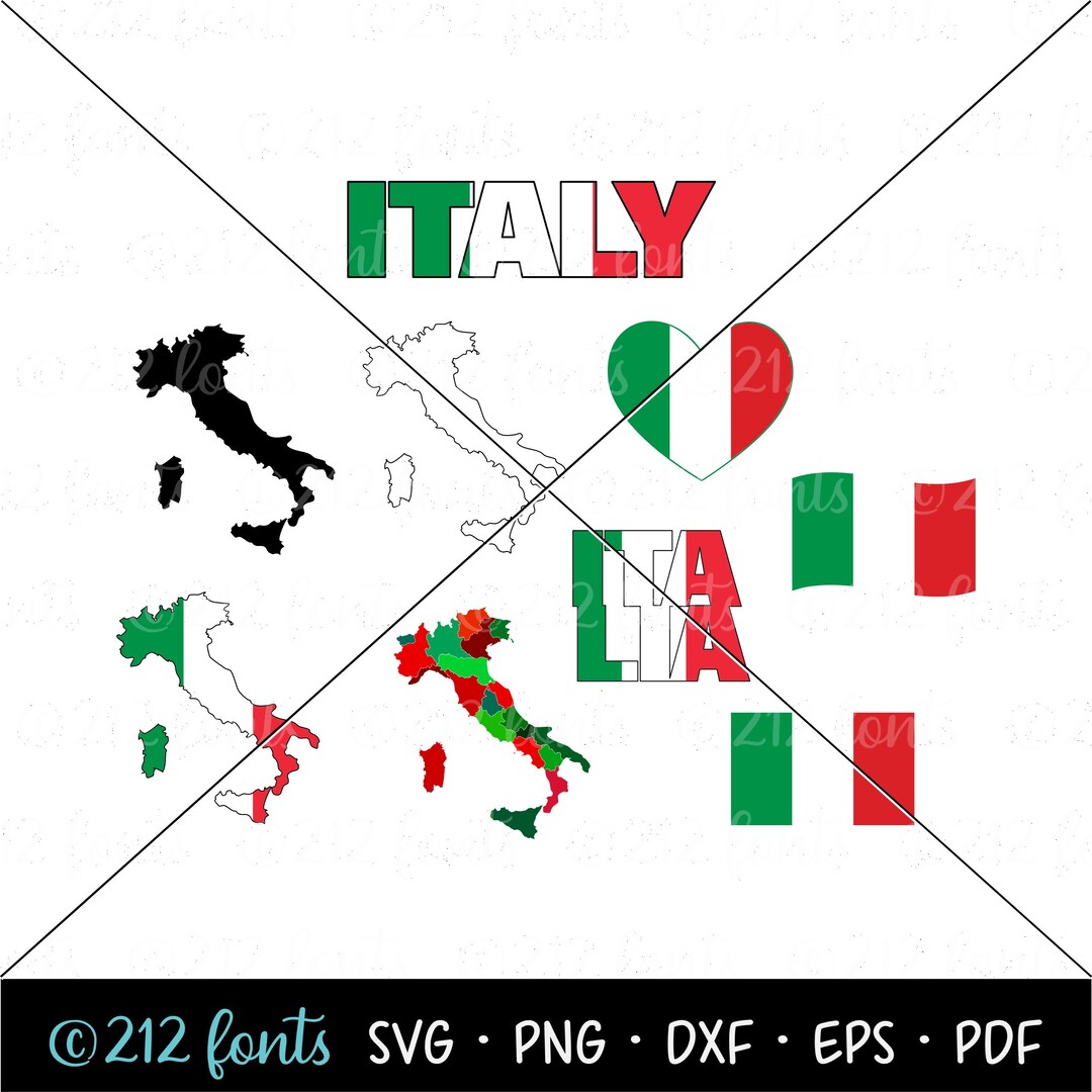Italy Flag & Map SVG Pack: Italian Outline Illustration (digital ...