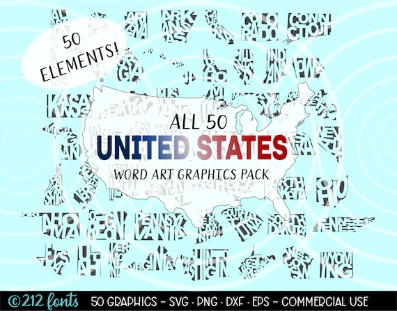 United States Word Art SVG PNG Graphics States Word Art | Etsy
