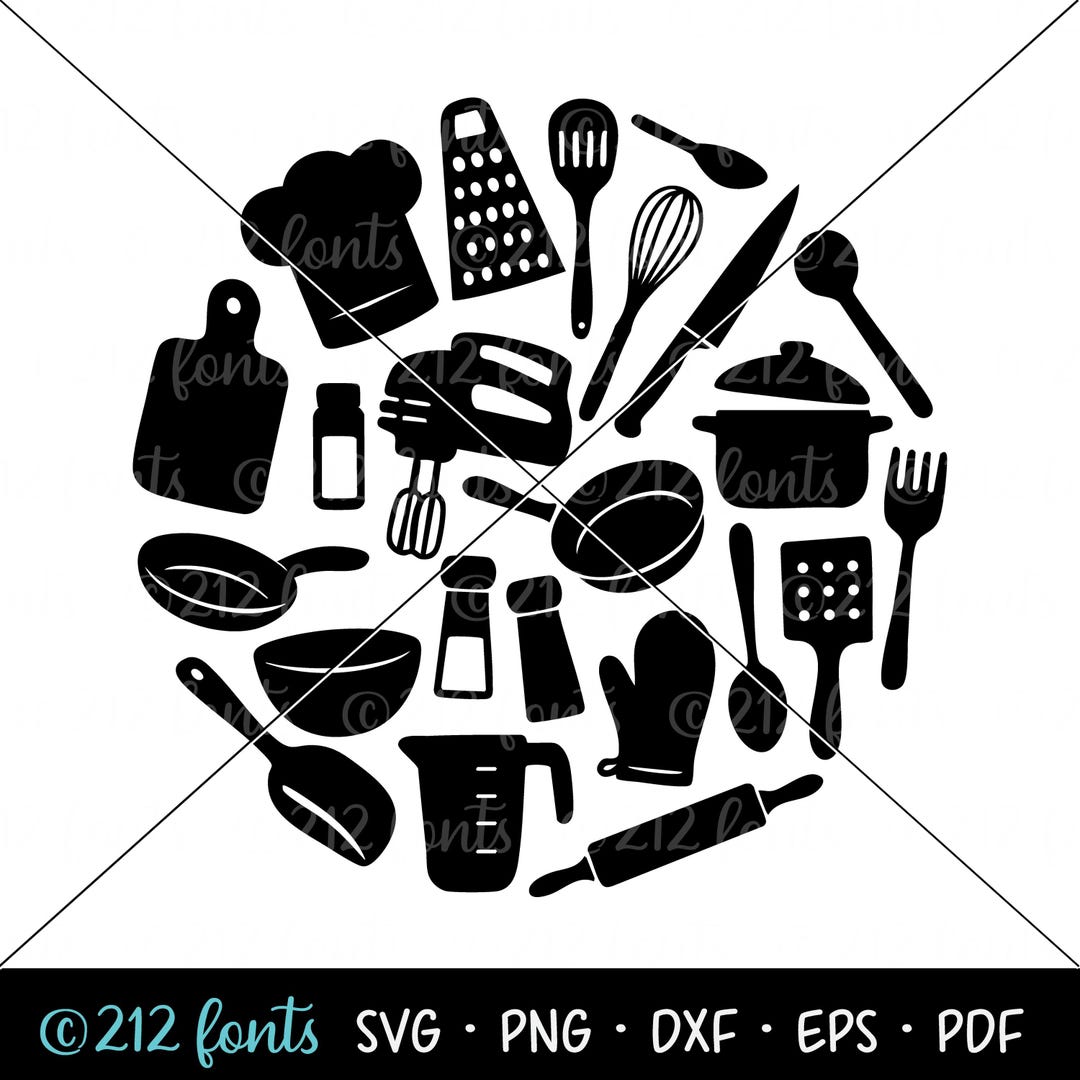 Chef Cooking Circle Graphic, Kitchen Utensils Art (digital Download) - Etsy