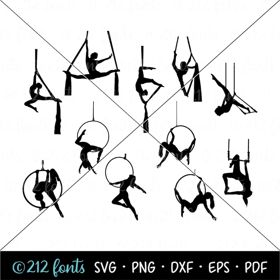 Aerialist Silhouettes Clip Art: Acrobat Graphics Bundle (SVG, PNG, JPG ...