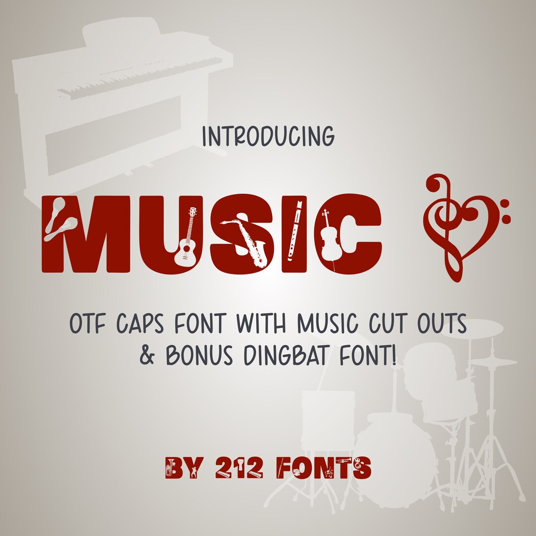 Music Caps Font, Font Made of Music Letters, Instruments Letter Display ...