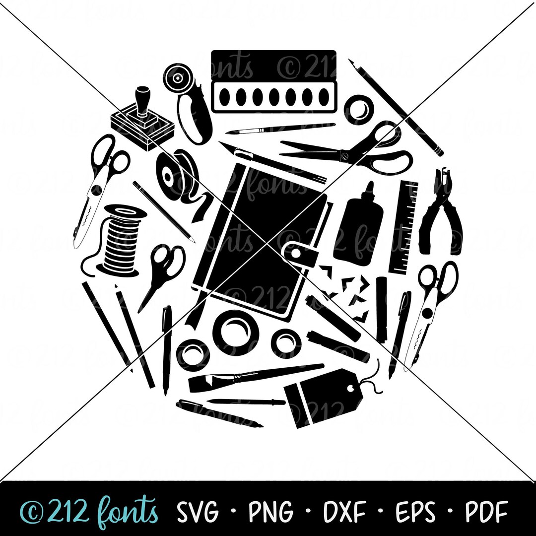 Scrapbooking Circle SVG Art Teacher Png, Scrapping Art Supplies Icons ...