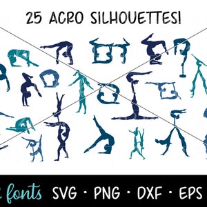 Acro Silhouette SVG Pack Acrobatics Gymnastics Png, Jpg Svg Format ...