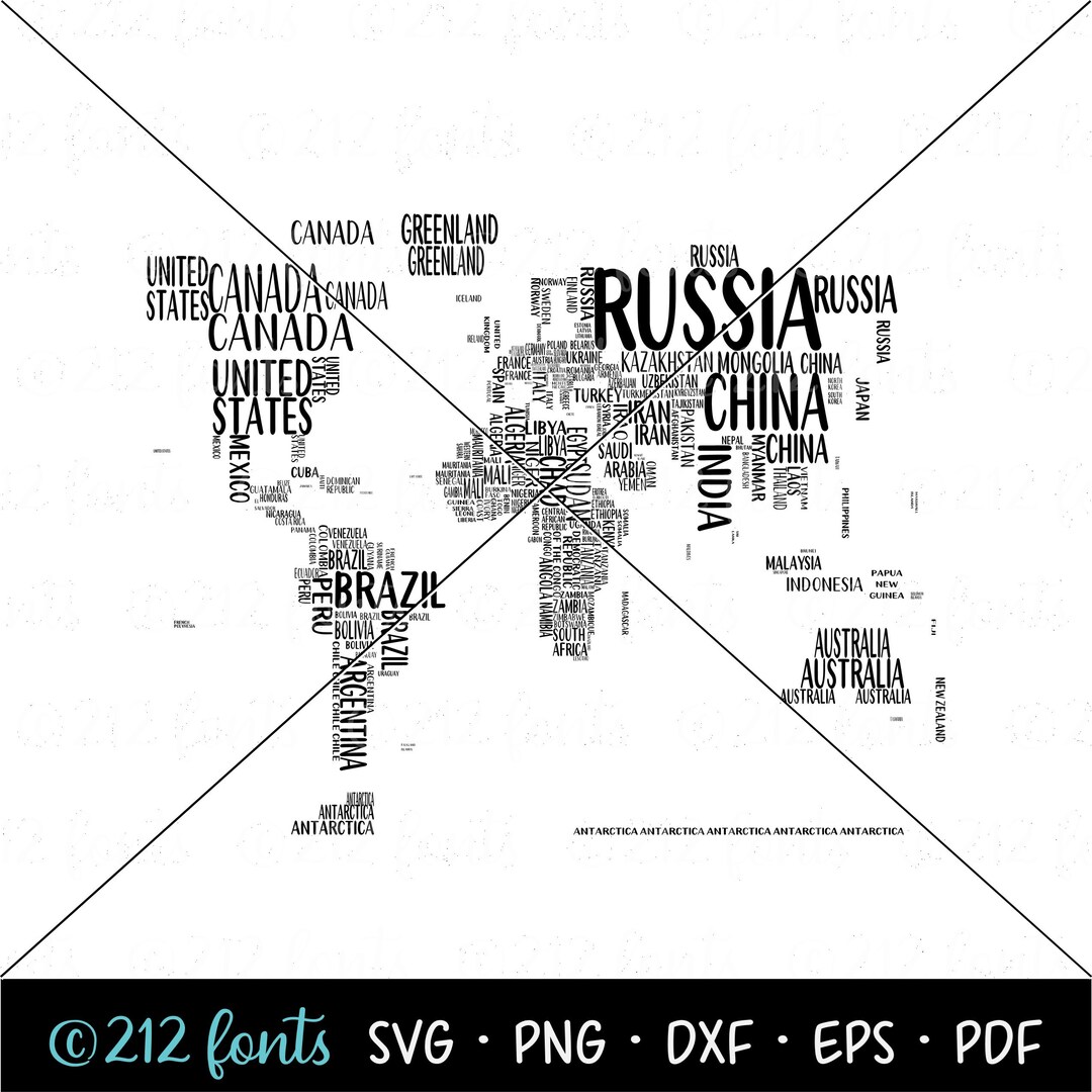Handwritten Countries World Map PNG, World Map SVG, Silhouette Map Art ...