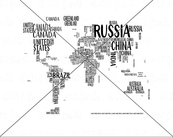 Typographic Text Map of the World Map, Art Print (889) - Etsy Israel