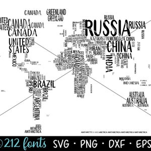 Handwritten Countries World Map PNG, World Map SVG, Silhouette Map Art ...