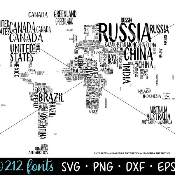 World Map Typography - Etsy